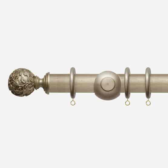 45mm Modern Country Satin Silver Floral Ball Curtain Pole | Poles Direct
