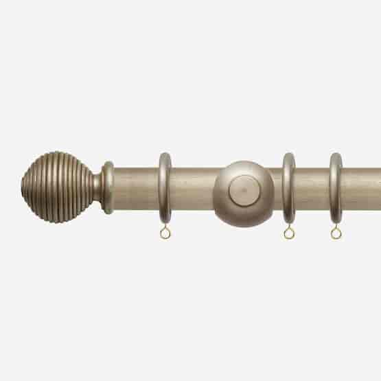 55mm Modern Country Satin Silver Ribbed Ball Curtain Pole | Poles Direct