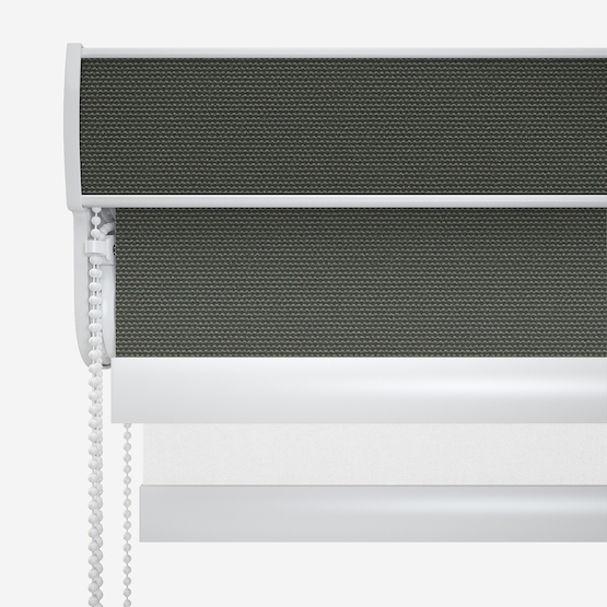 Supreme Blackout Shadow Grey & White Double Roller Blind | Blinds Direct