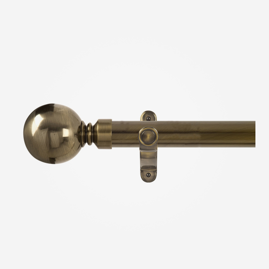 28mm Eyelet Anique Brass Ball Curtain Pole | Poles Direct