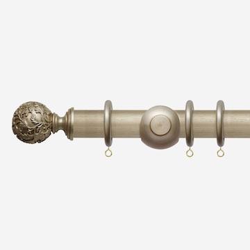 45mm Modern Country Satin Silver Floral Ball Curtain Pole | Poles Direct