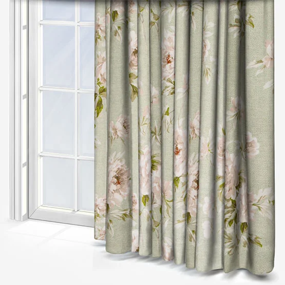 Sanderson Adele Floral Chenille Sage Pencil Pleat Ready Made Curtain ...