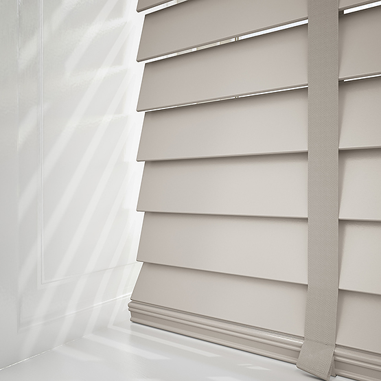 Designer Light Grey with Tapes Wooden Venetian Blind | Blinds Direct