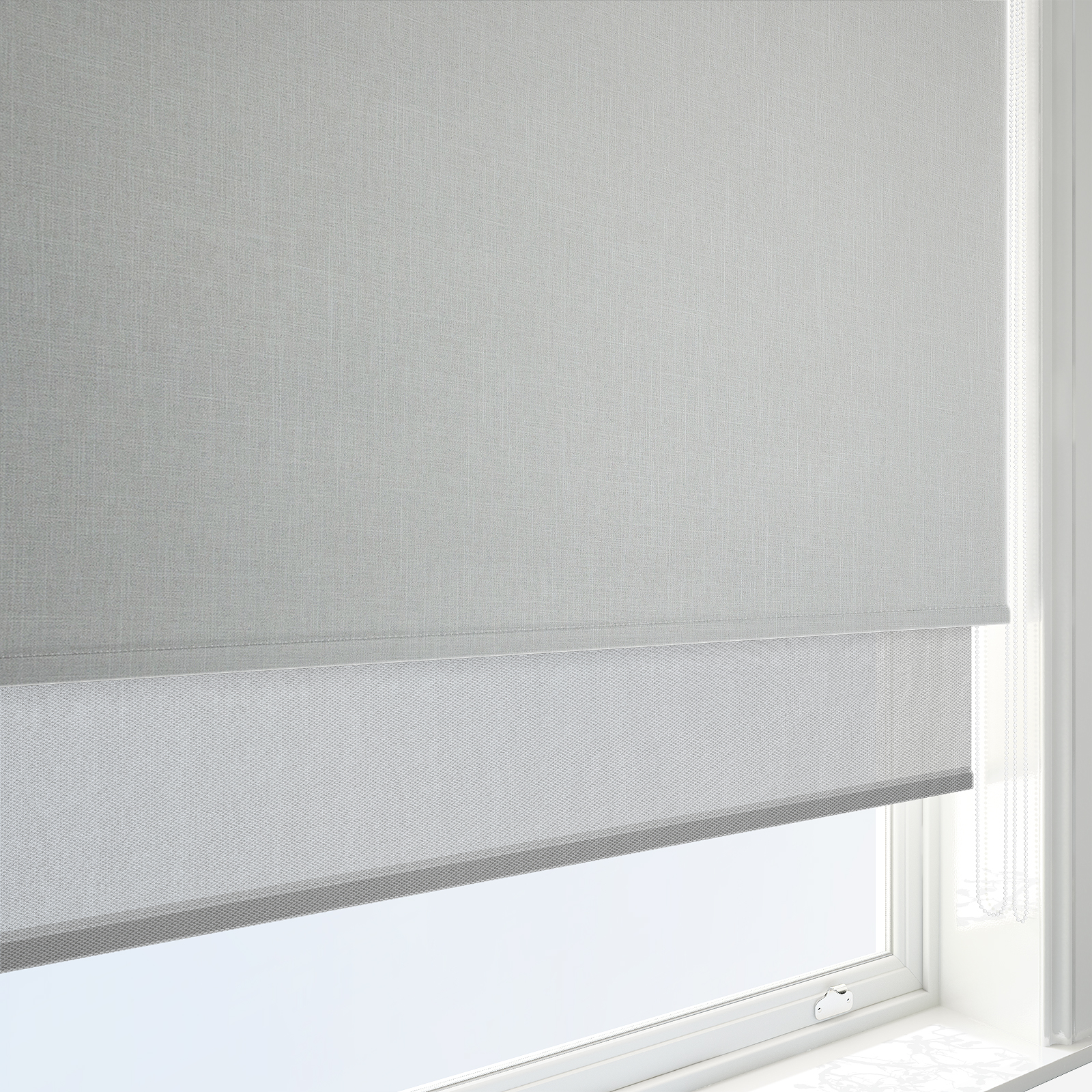 Leniro Blackout Pebble Grey & SunVue Dove Grey Double Roller Blind | Blinds Direct