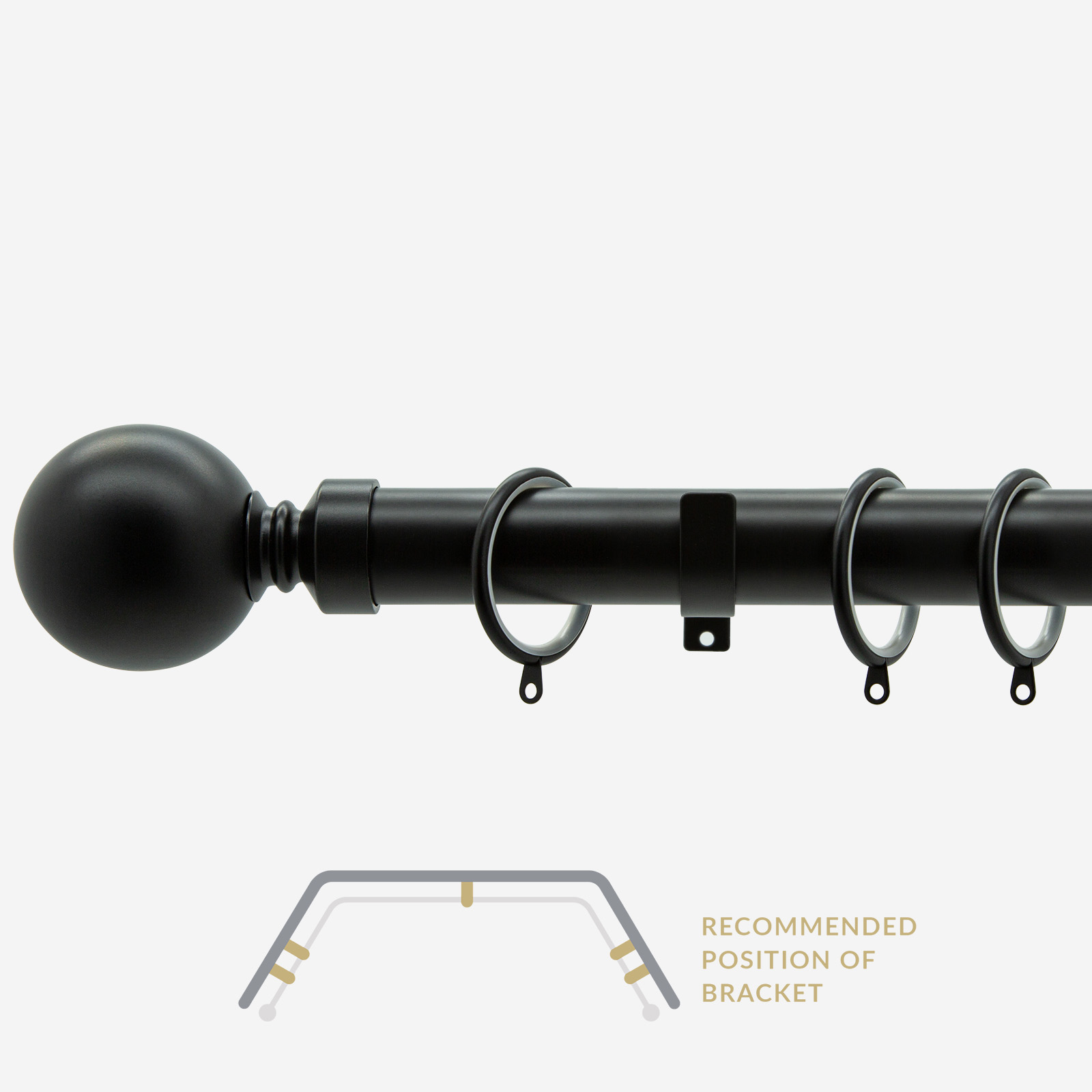 28mm Allure Classic Matt Black Ball Bay Window Curtain Pole | Blinds Direct