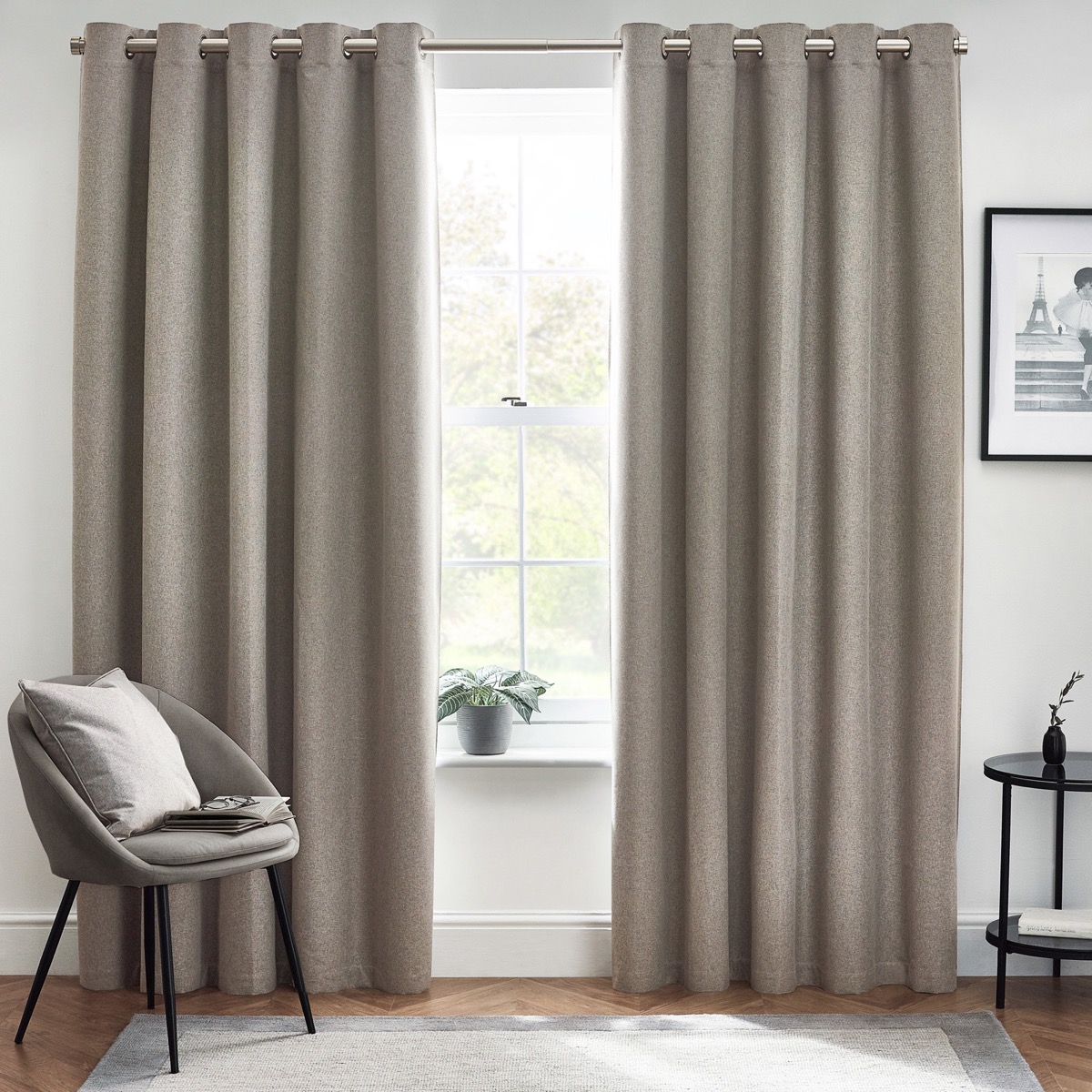 Horizon Grey Eyelet Ready Made Curtain | Blinds Direct