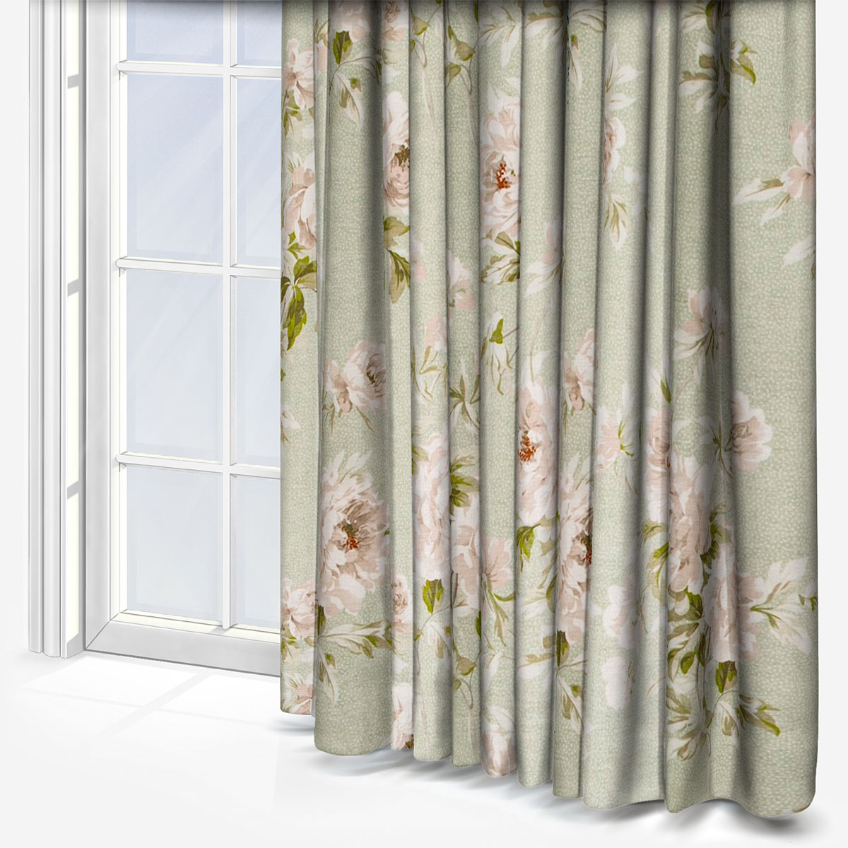 Sanderson Adele Floral Chenille Sage Pencil Pleat Ready Made Curtain ...
