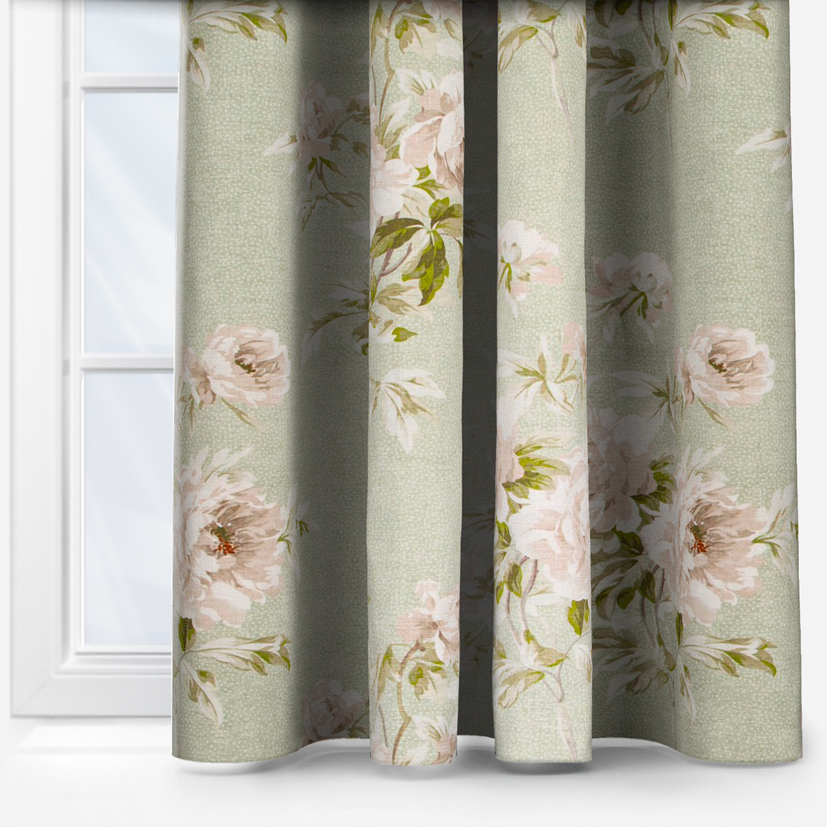 Sanderson Adele Floral Chenille Sage Pencil Pleat Ready Made Curtain ...