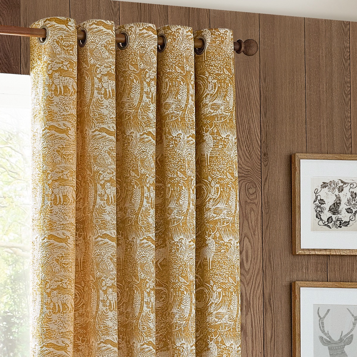 Furn Winter Woods Animal Chenille Ochre Eyelet Ready Made Curtain ...