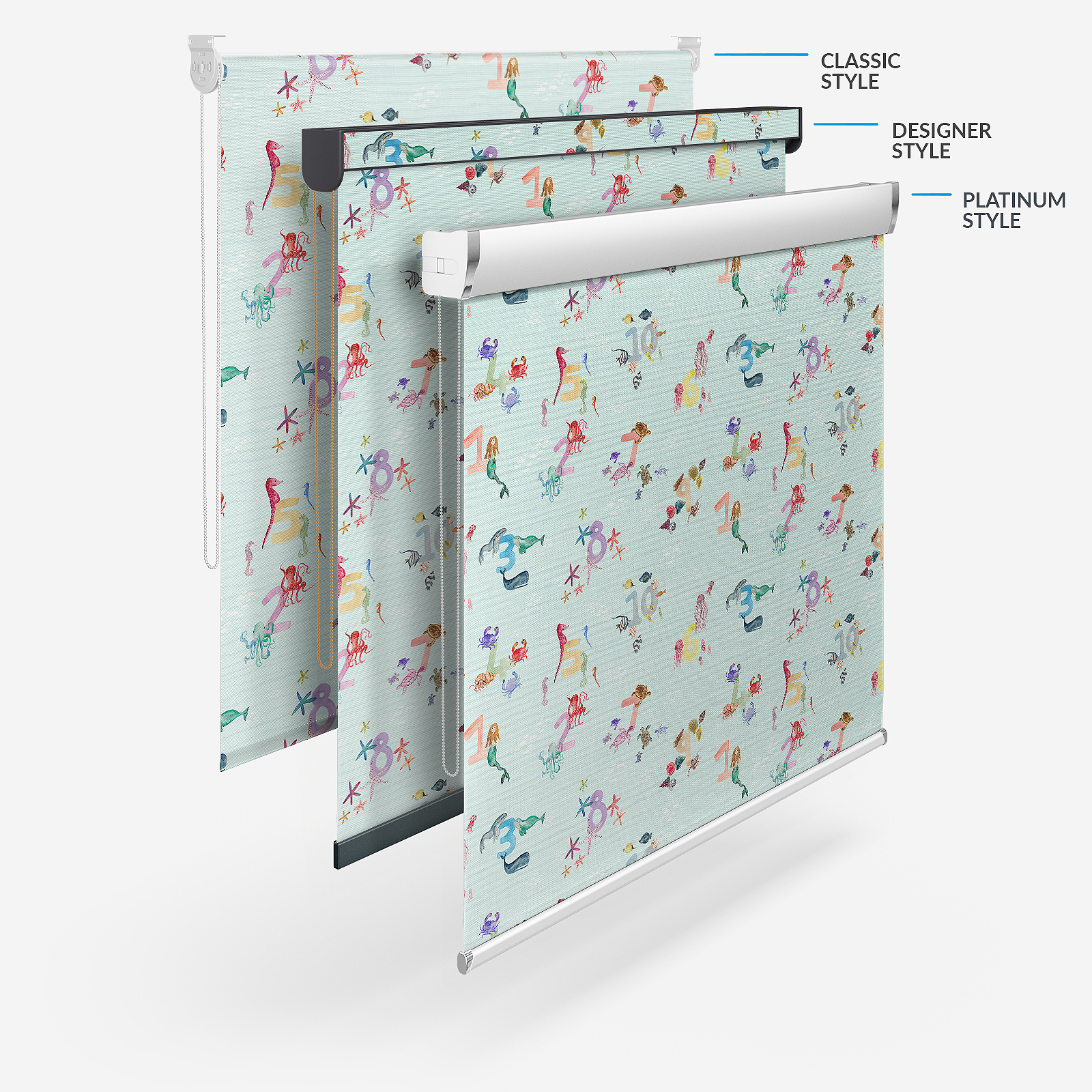 Sonova Studio Counting Shells Blue Roller Blind | Blinds Direct