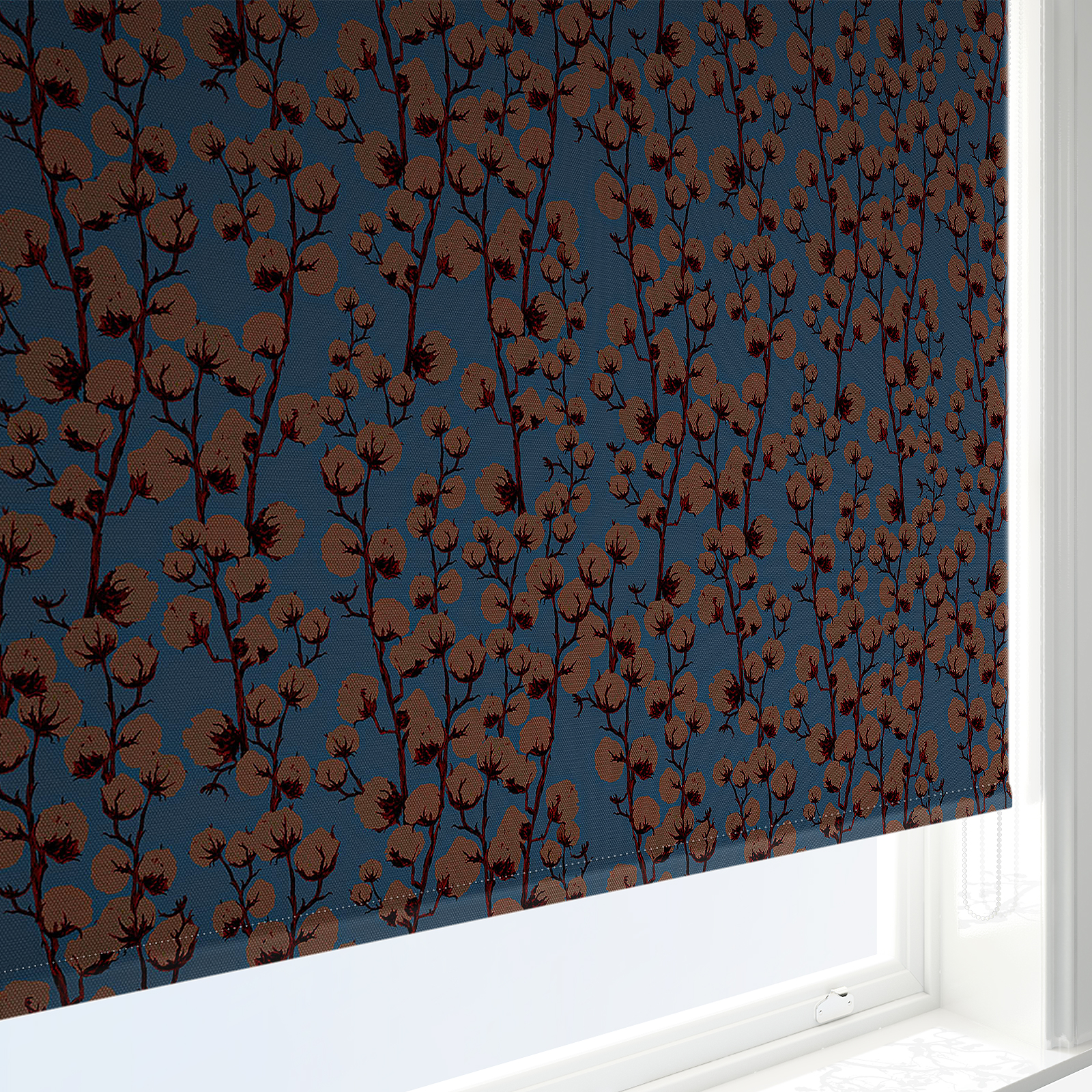 Sonova Studio Cotton Vine Blue Rust Roller Blind | Blinds Direct