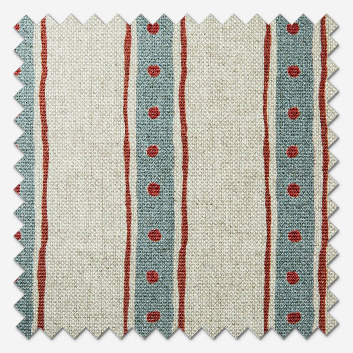 Emily Bond Block Printed Stripe Blue & Red Roller Blind | Blinds Direct