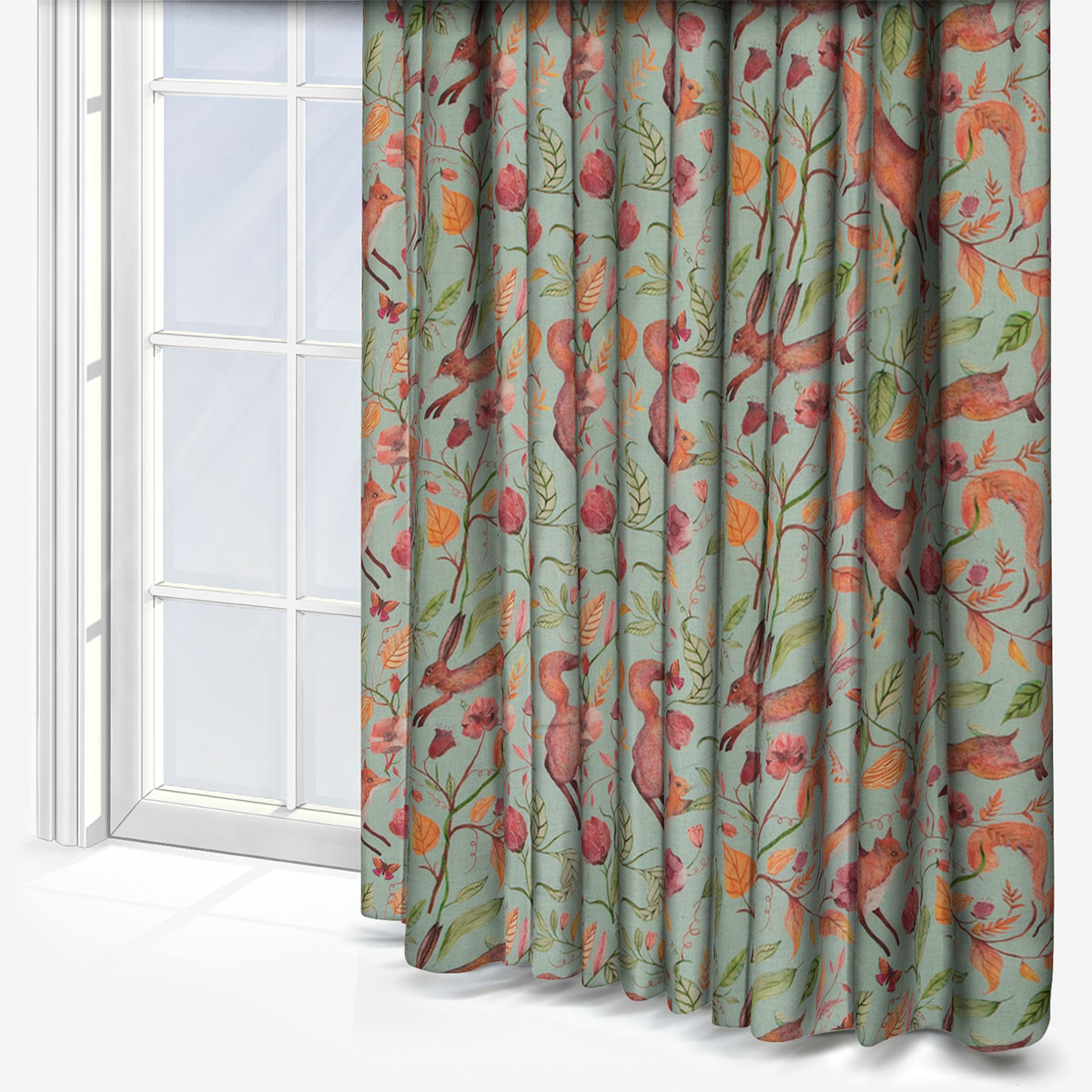 Voyage Leaping into the Fauna Duck Egg Blue Curtain | Blinds Direct