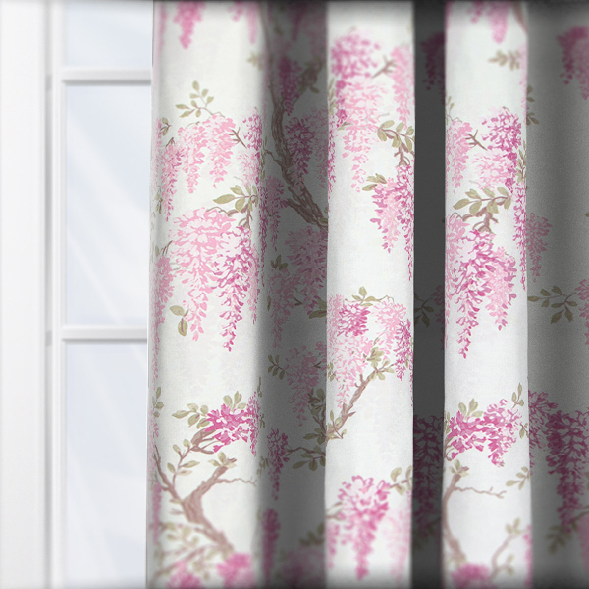 Laura Ashley Wisteria Coral Pink Curtain | Blinds Direct