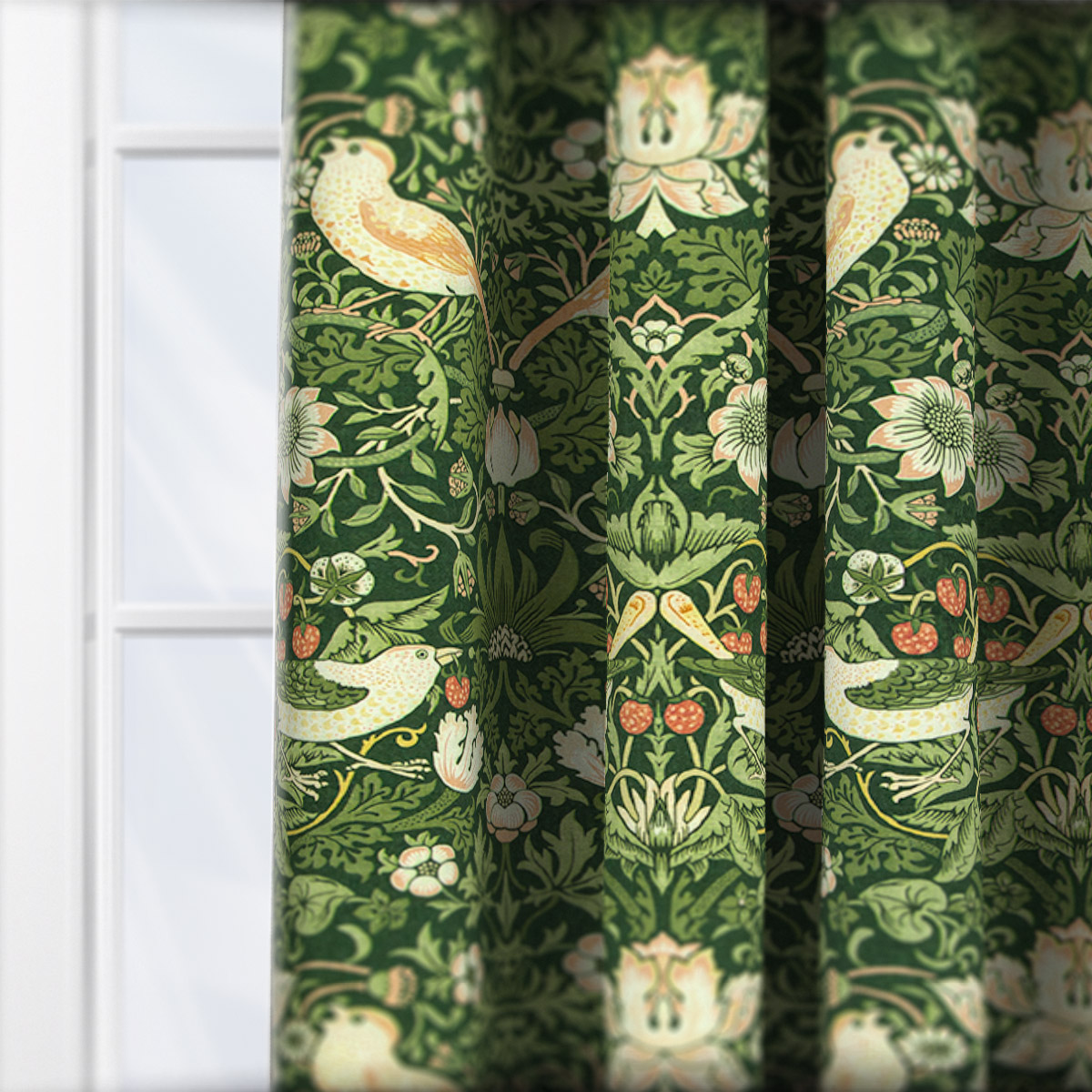 William Morris At Home Strawberry Thief Nettle Curtain | Blinds Direct