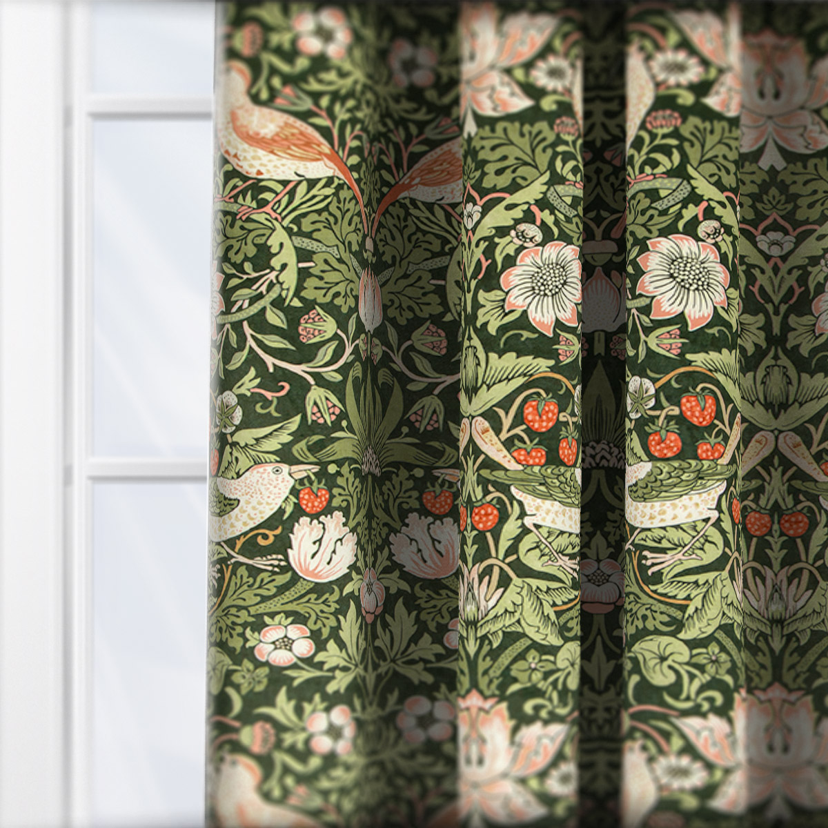 William Morris At Home Strawberry Thief Velvet Nettle Curtain | Blinds ...
