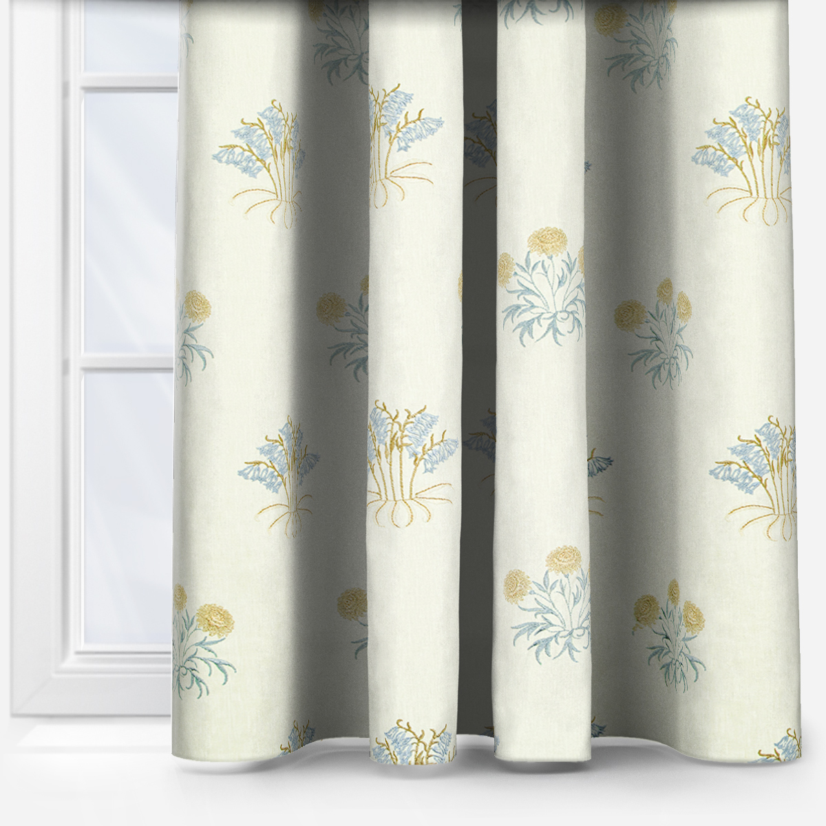 William Morris At Home Lily Flower Embroidery Woad Curtain | Blinds Direct