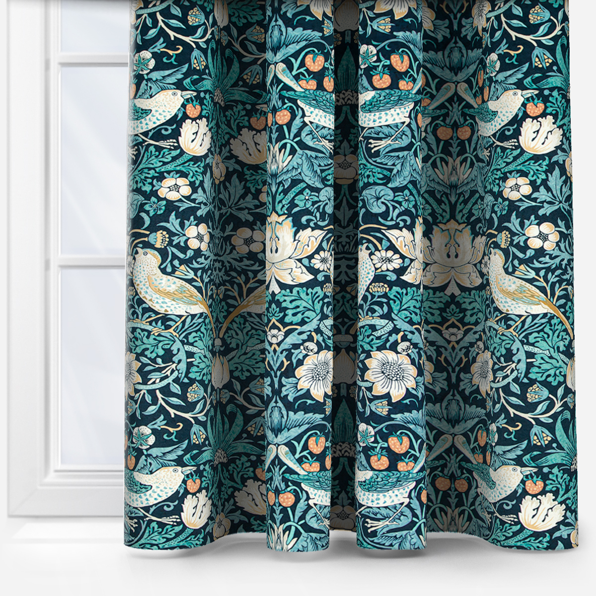 William Morris At Home Strawberry Thief Velvet Indigo Curtain | Blinds ...
