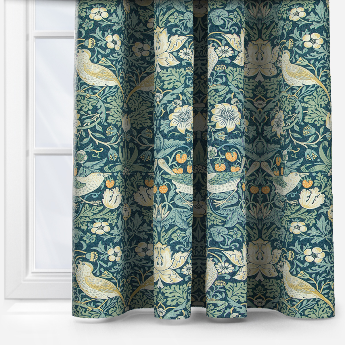William Morris At Home Strawberry Thief Woad Curtain | Blinds Direct