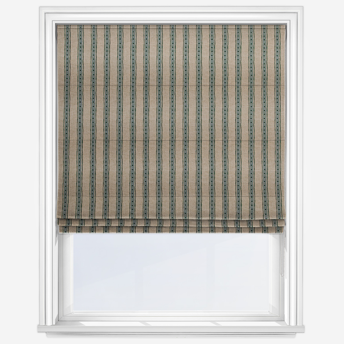 Emily Bond Block Printed Stripe Blue & Green Roman Blind | Blinds Direct