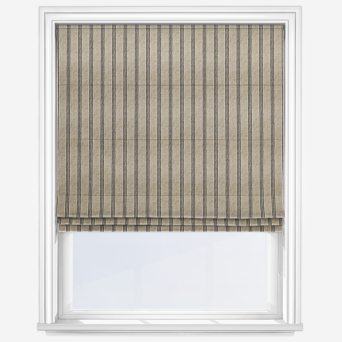 Emily Bond George Stripe Print Charcoal Roman Blind | Blinds Direct