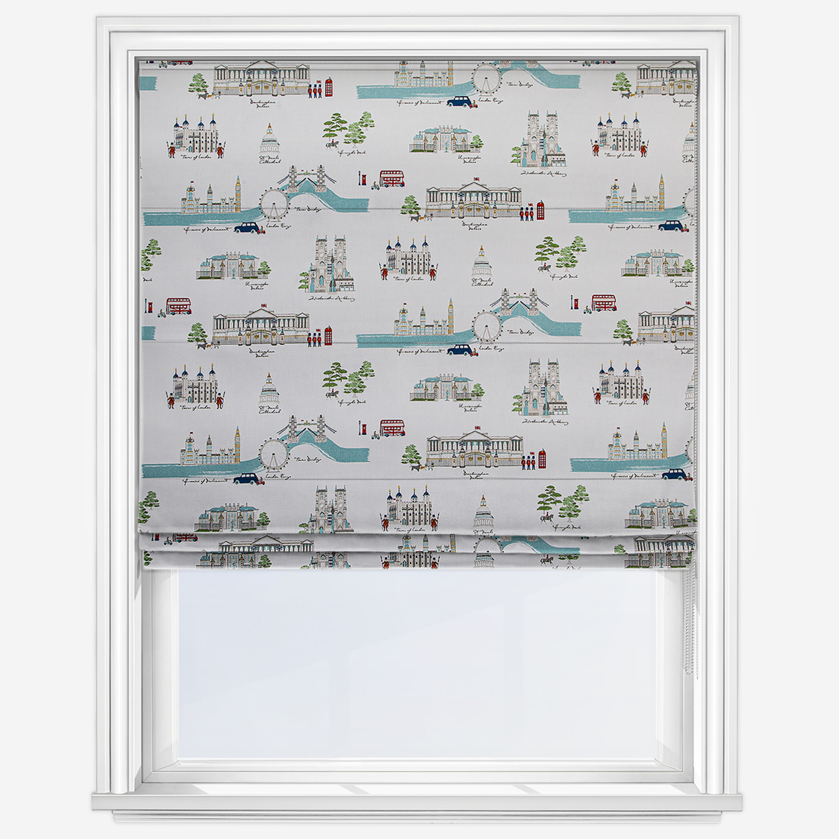 Sophie Allport London Scene White & Blue Roman Blind | Blinds Direct