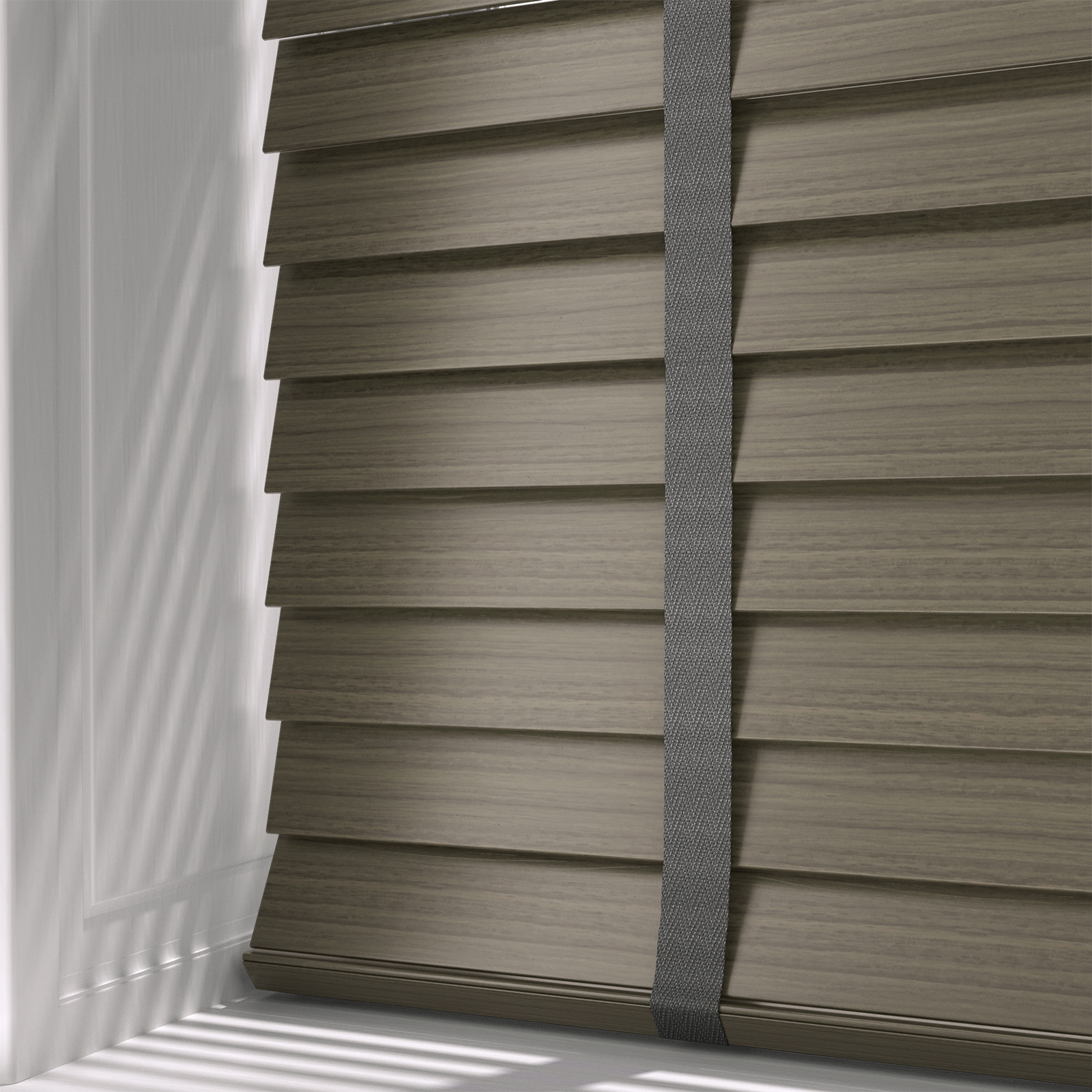 Aspect Taupe Grey with Dark Grey Tapes Faux Wood Venetian Blind ...