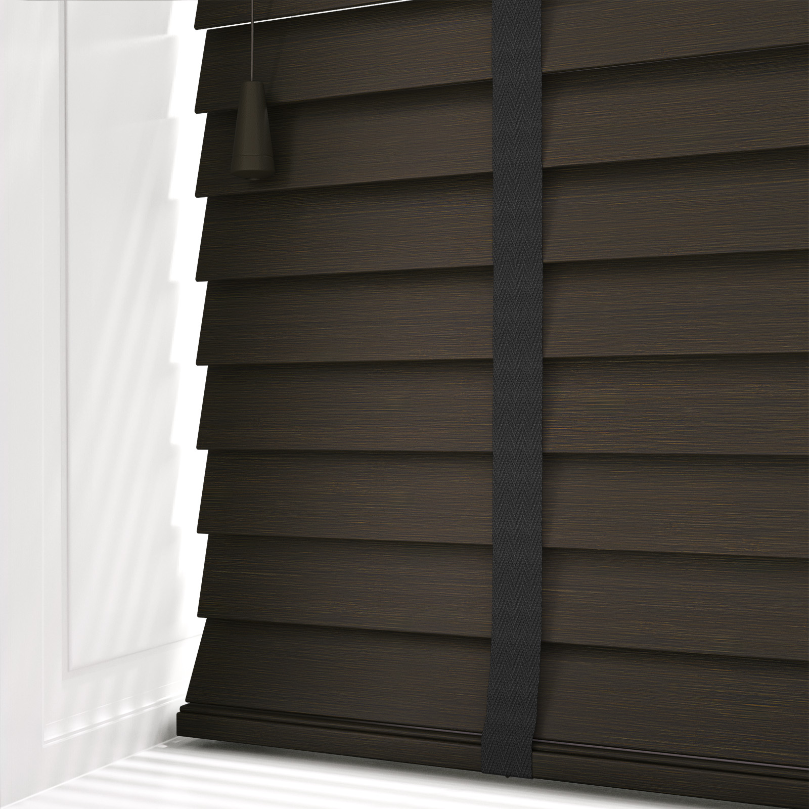 Hikari Bamboo Smoked Walnut with Black Tapes Wooden Venetian Blind ...