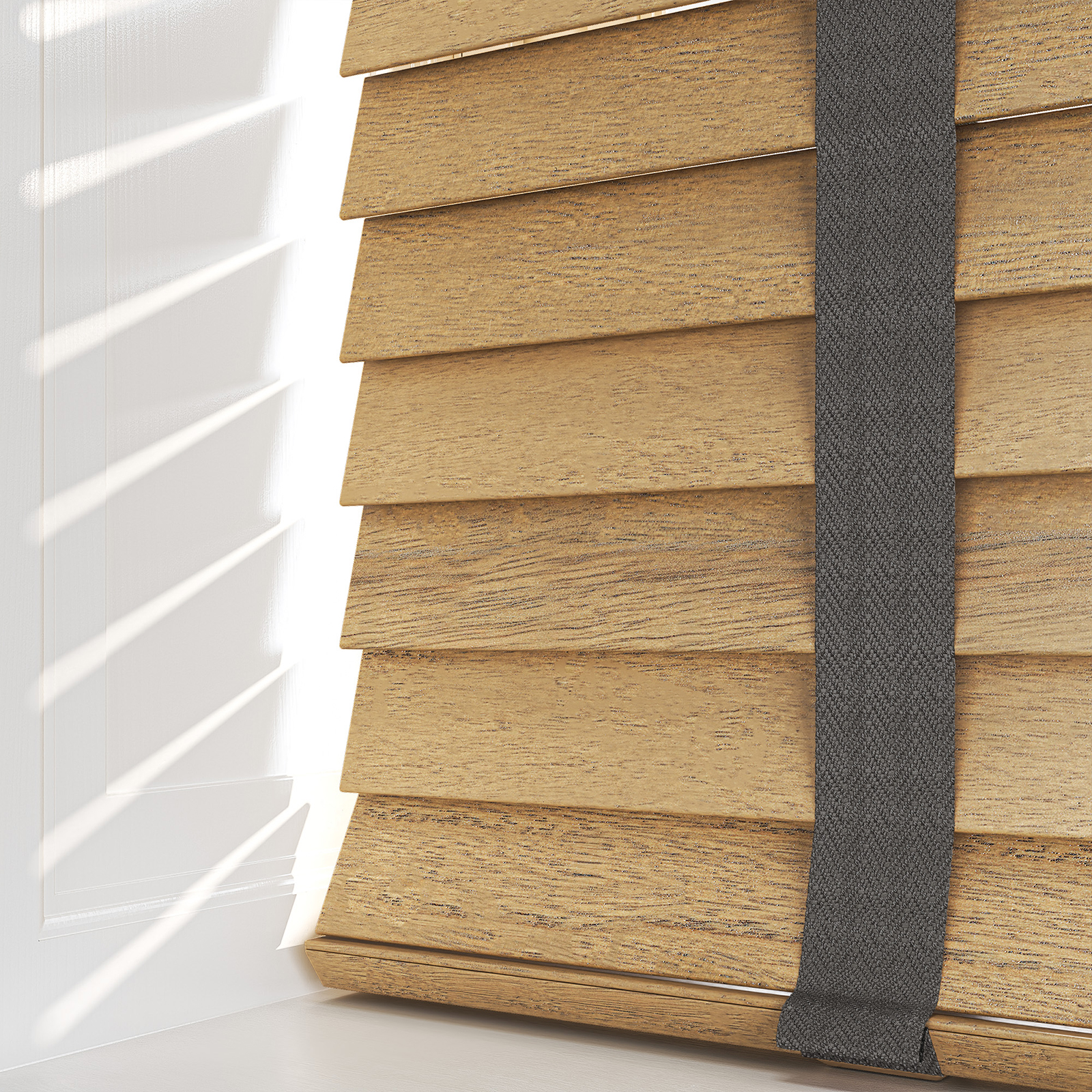 Dalby Trully Oak with Static Tapes Wooden Venetian Blind | Blinds Direct