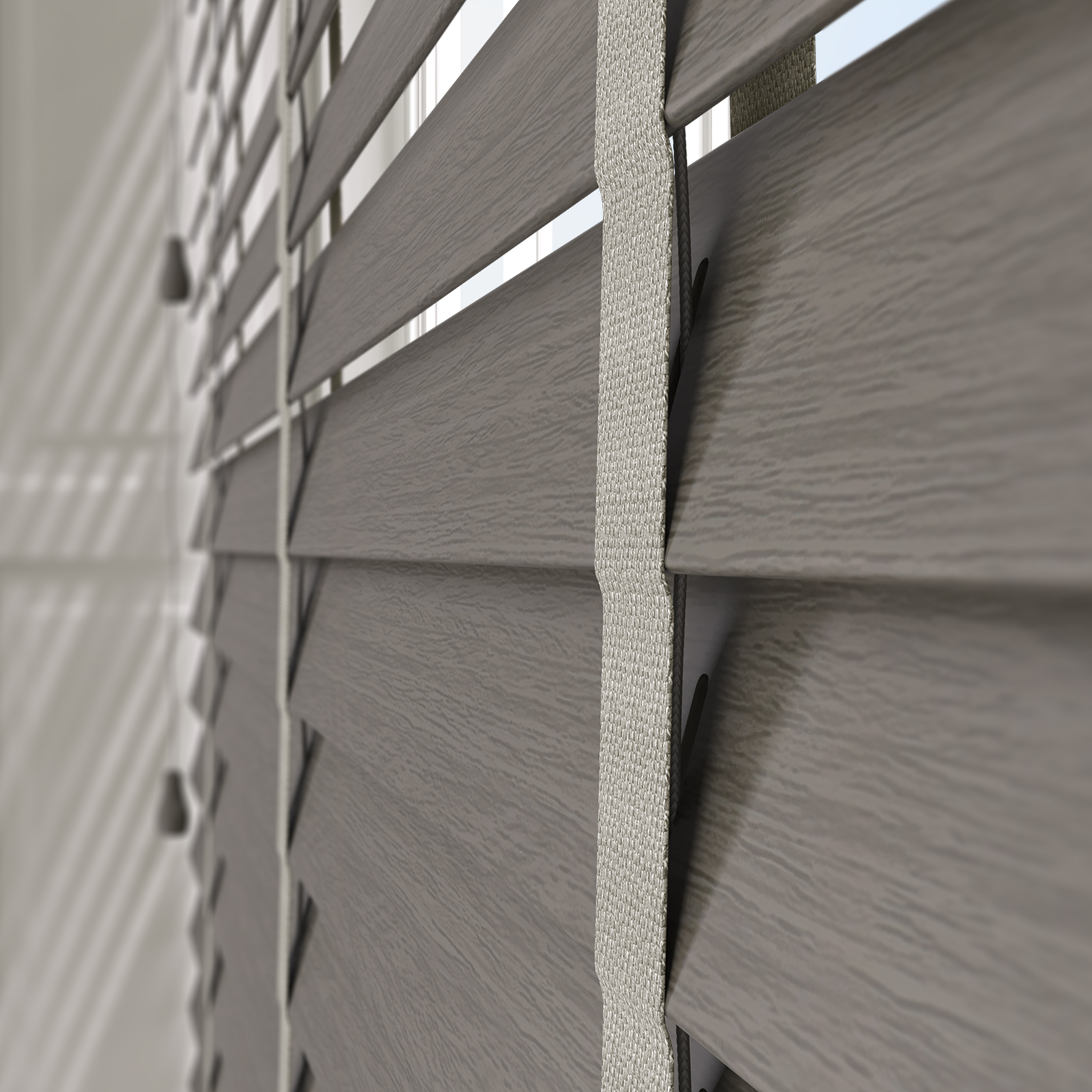 Aspect Graphite Grey with Light Grey Tapes Faux Wood Venetian Blind ...