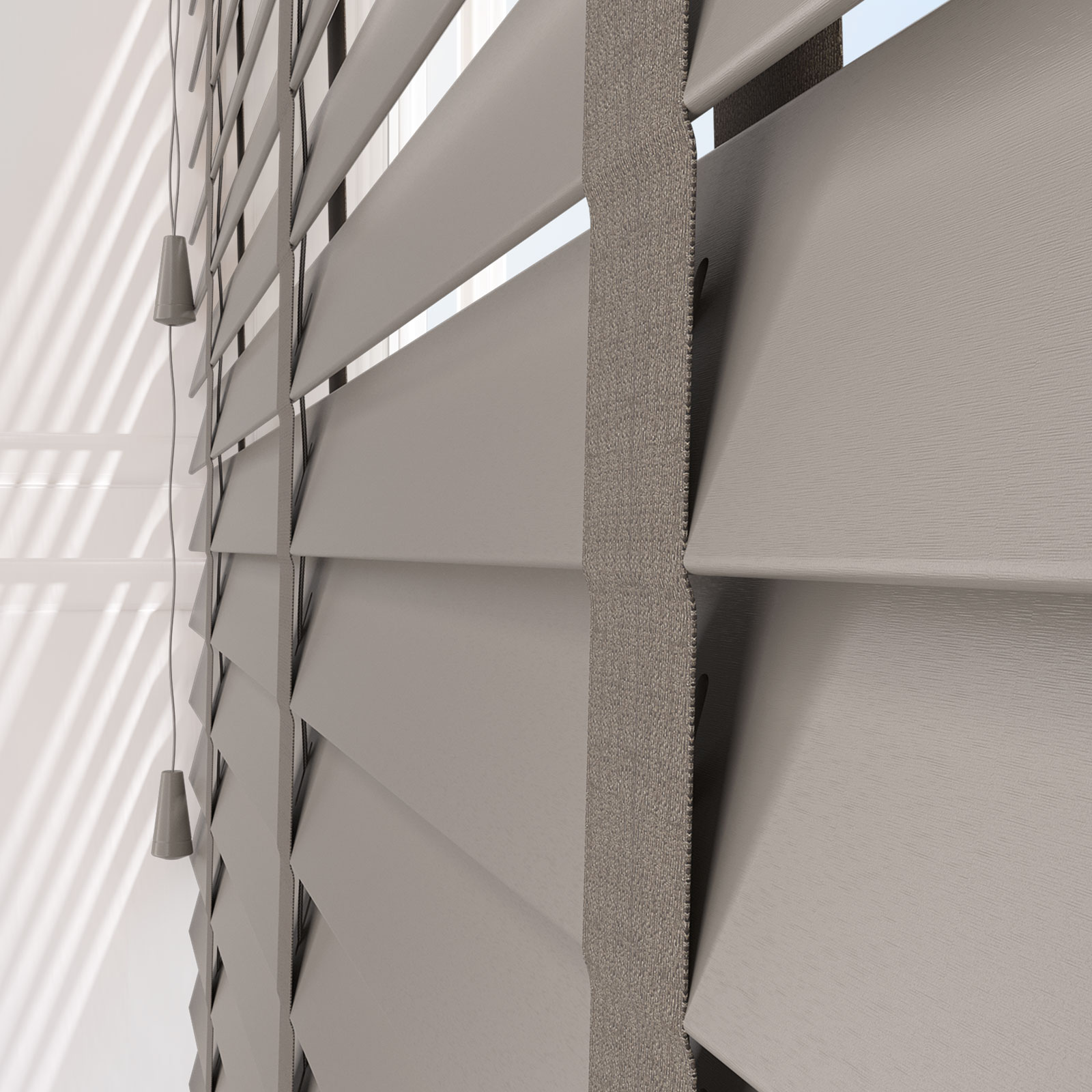 Opulence Clay Grey with Stealth Tapes Wooden Venetian Blind | Blinds Direct