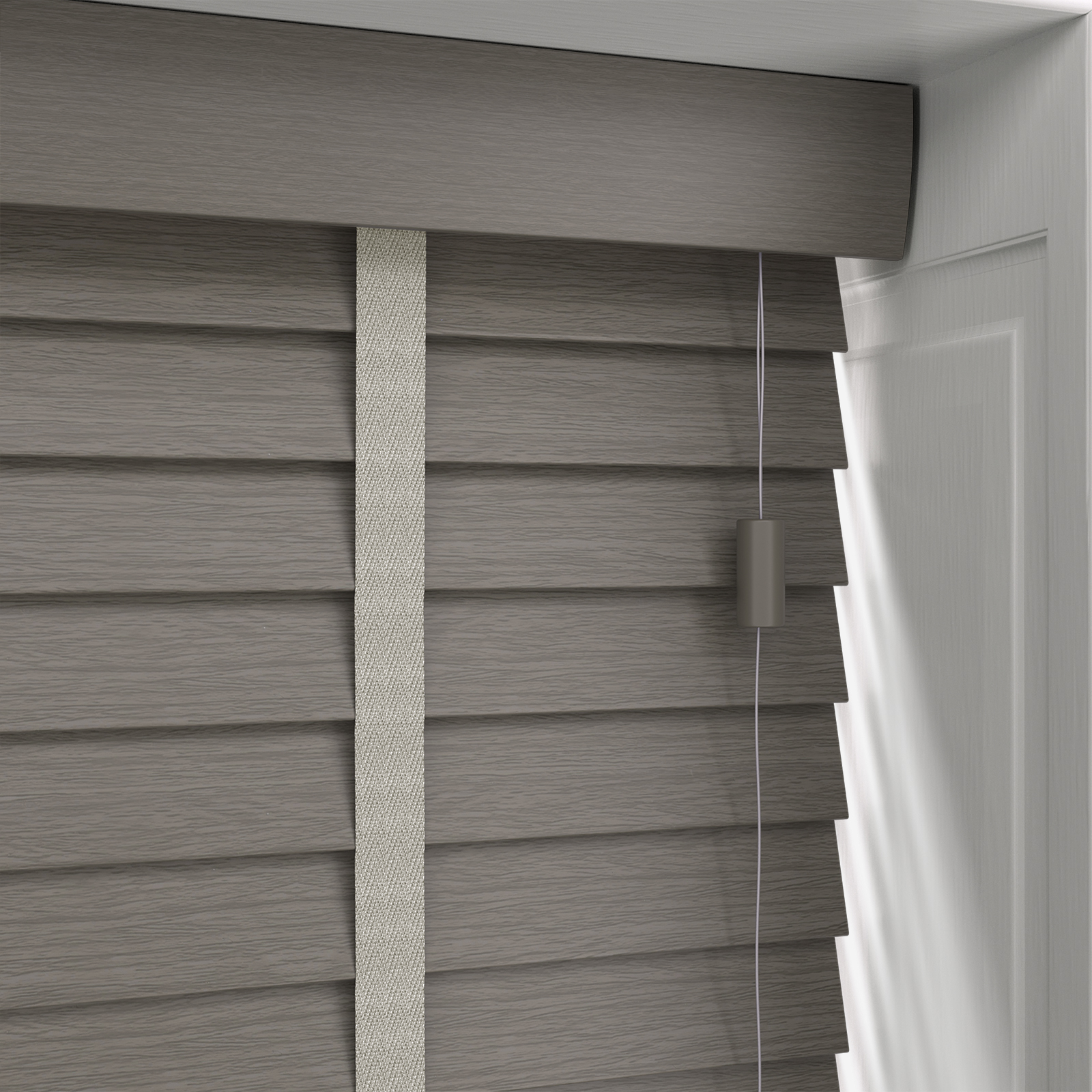 Aspect Graphite Grey with Light Grey Tapes Faux Wood Venetian Blind ...