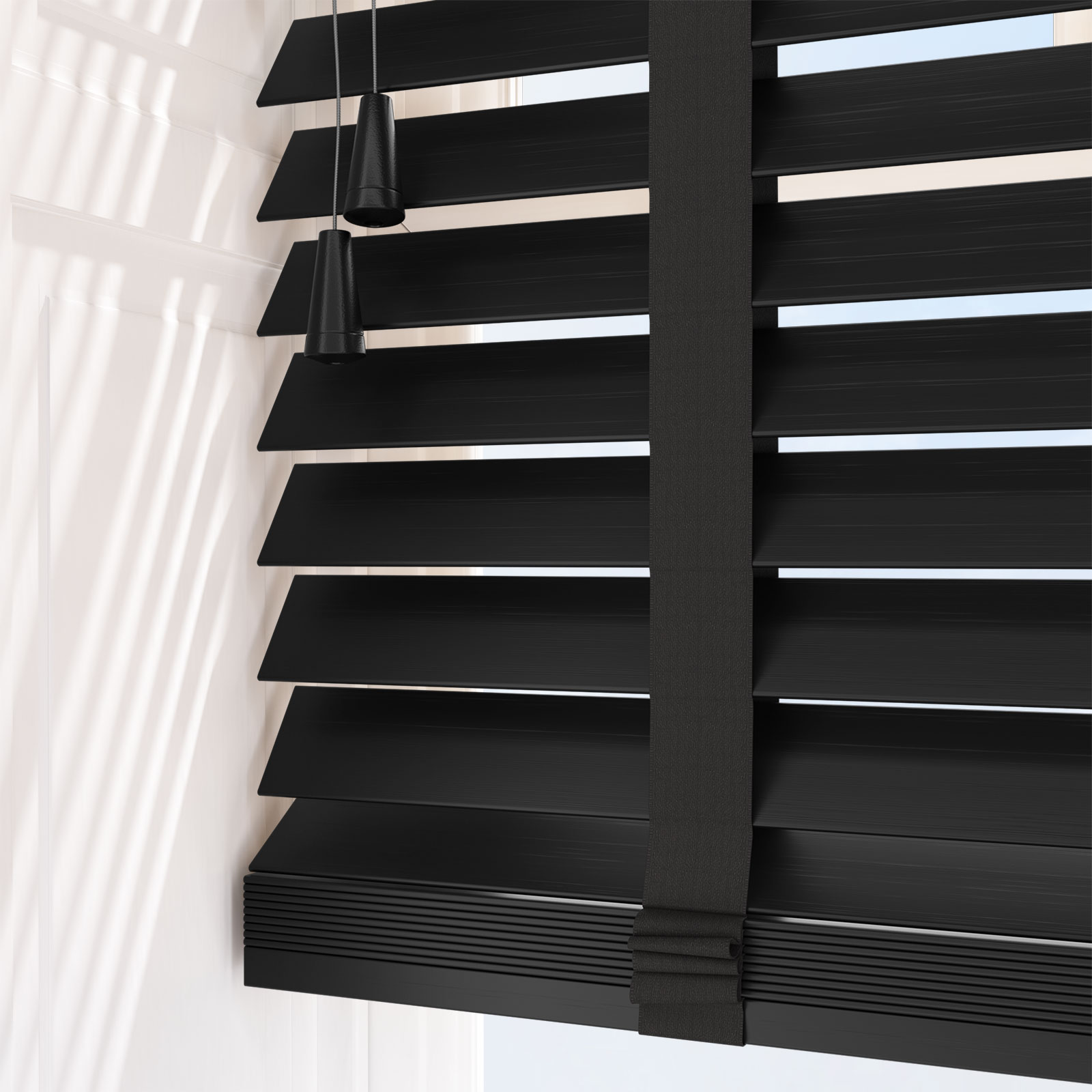 Opulence Bamboo Jet with Black Tapes Wooden Venetian Blind | Blinds Direct