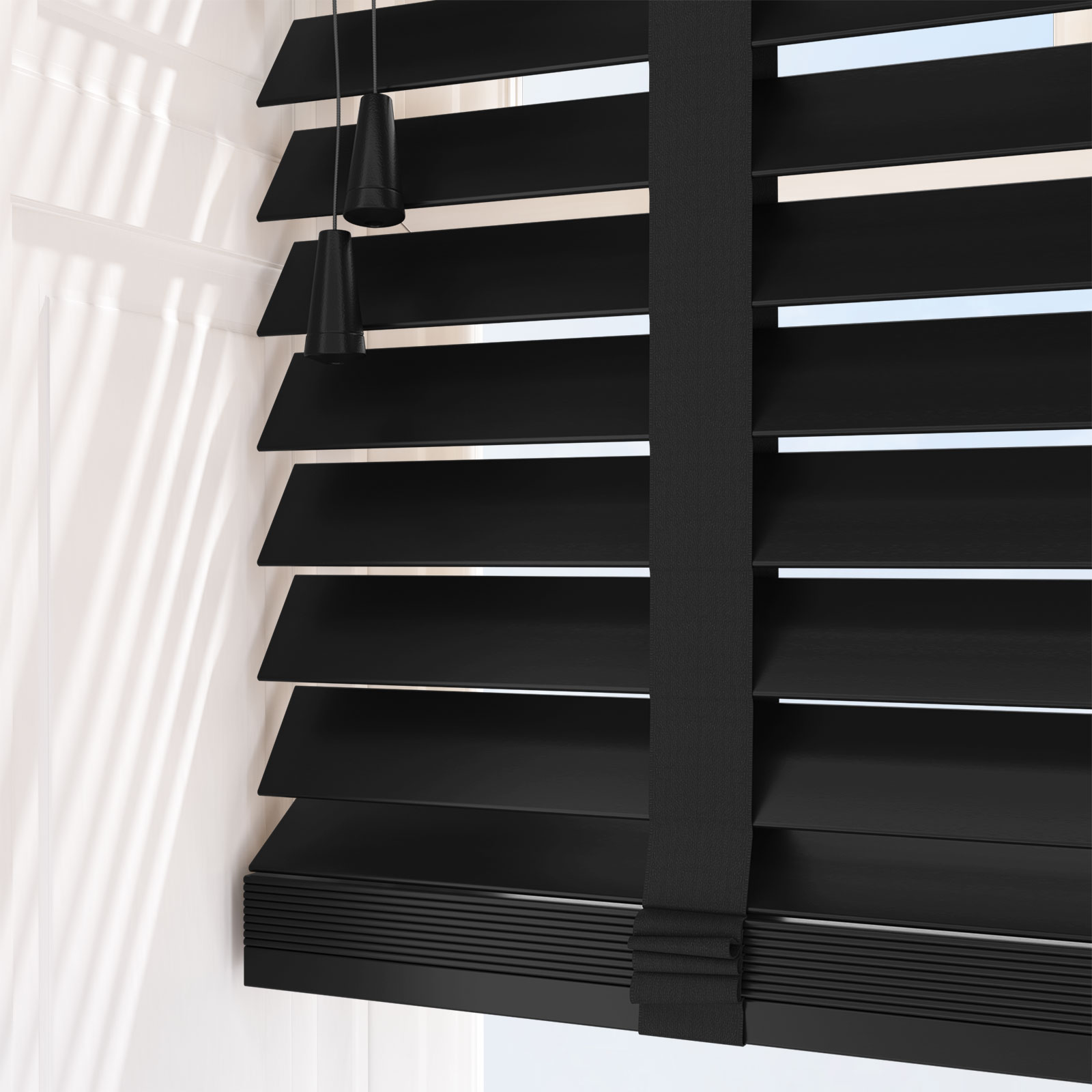 Opulence Black with Black Tapes Wooden Venetian Blind | Blinds Direct