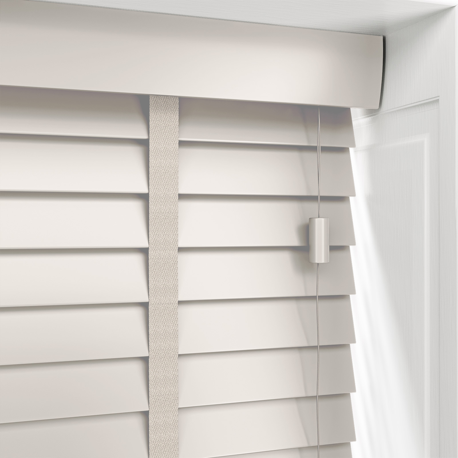 WoodLux Alabaster with Tapes Faux Wood Venetian Blind | Blinds Direct
