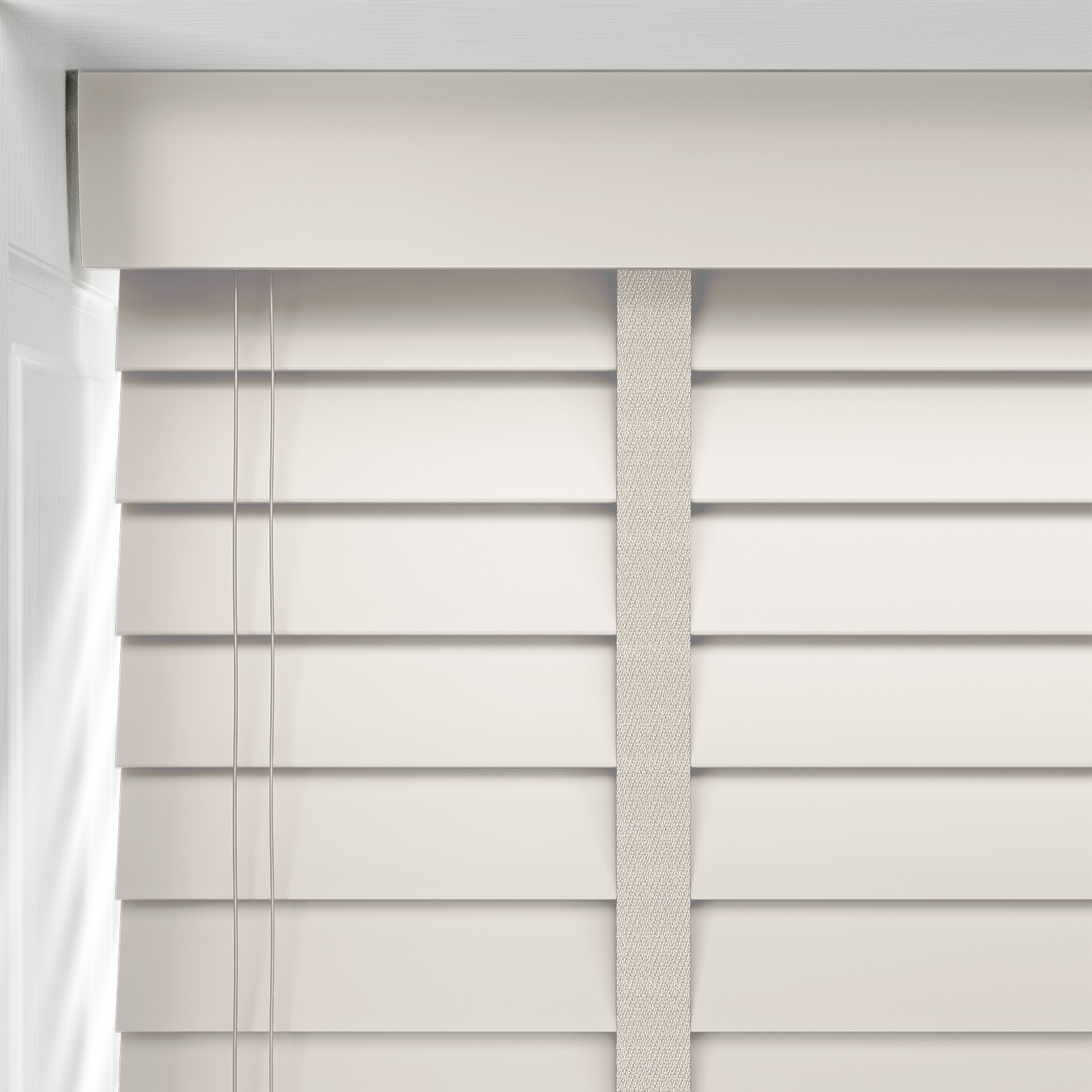 WoodLux Alabaster with Tapes Faux Wood Venetian Blind | Blinds Direct