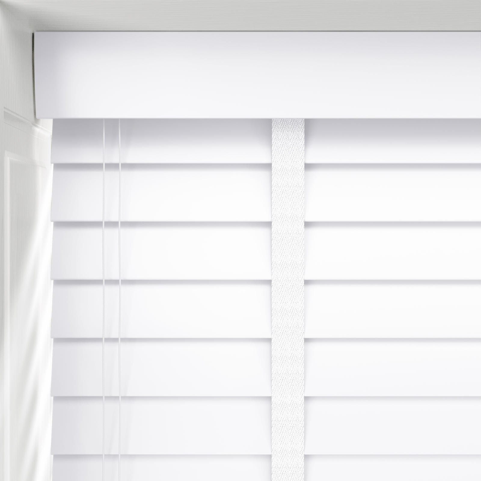 WoodLux Ultra White with Tapes Faux Wood Venetian Blind | Blinds Direct